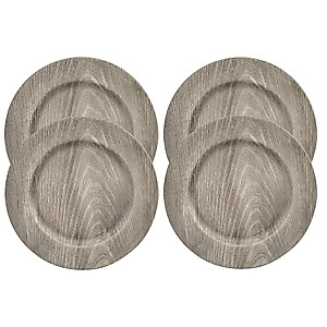 Rustic Distressed Farmhouse Faux Wood 13 in. Charger Plates in Gray Finish - Pack of 4