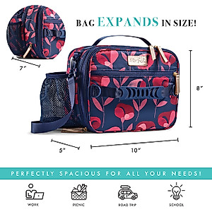 Fit & Fresh Josie Adult Insulated Lunch Bag with Side Pouch & Carry Strap, Complete Lunch Kit Includes Reusable XL Ice Pack, Plum Camo