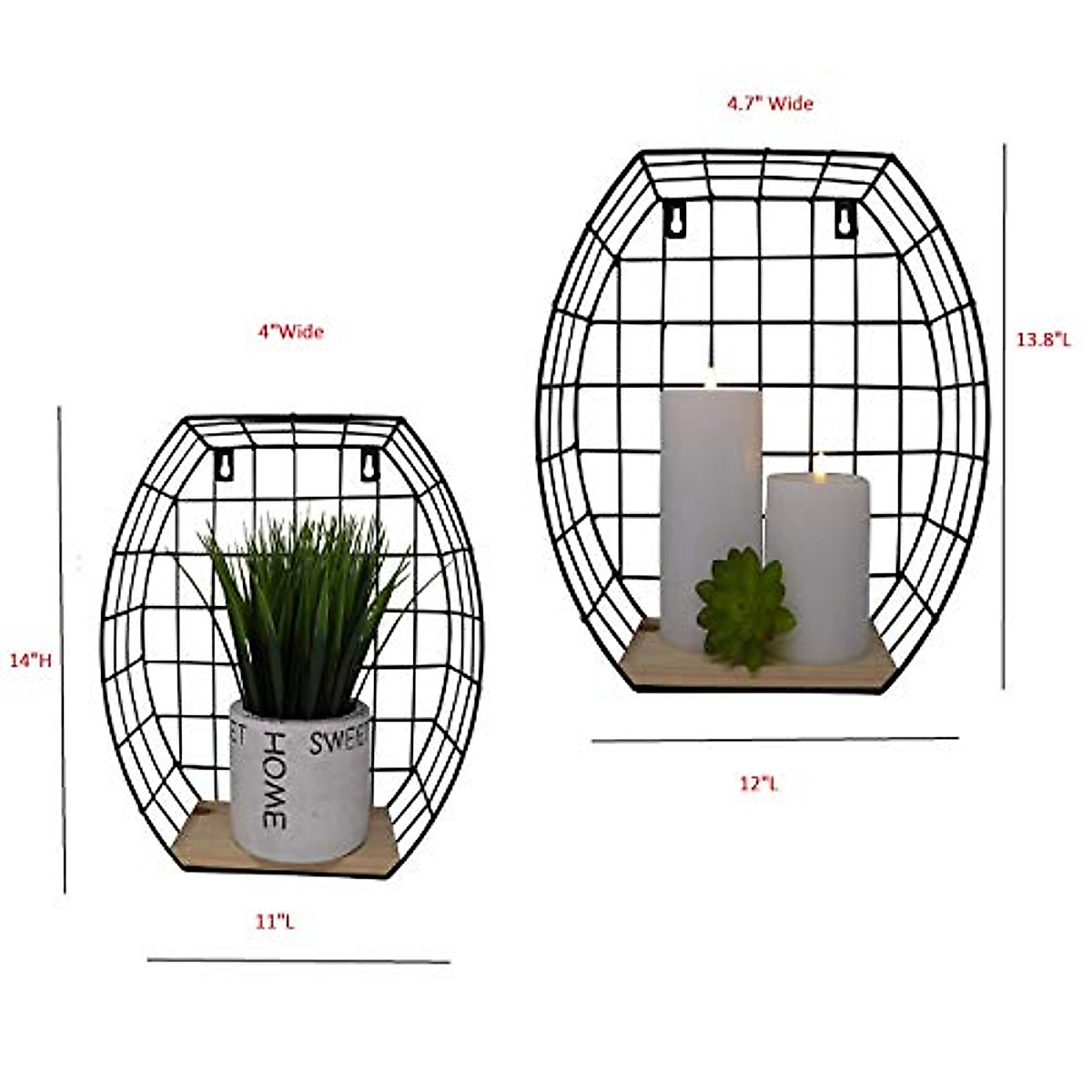 THE NIFTY NOOK I Set of 2 I Farmhouse Metal and Wood I Wall Shelves I Home and Kitchen Storage (Black Curves)