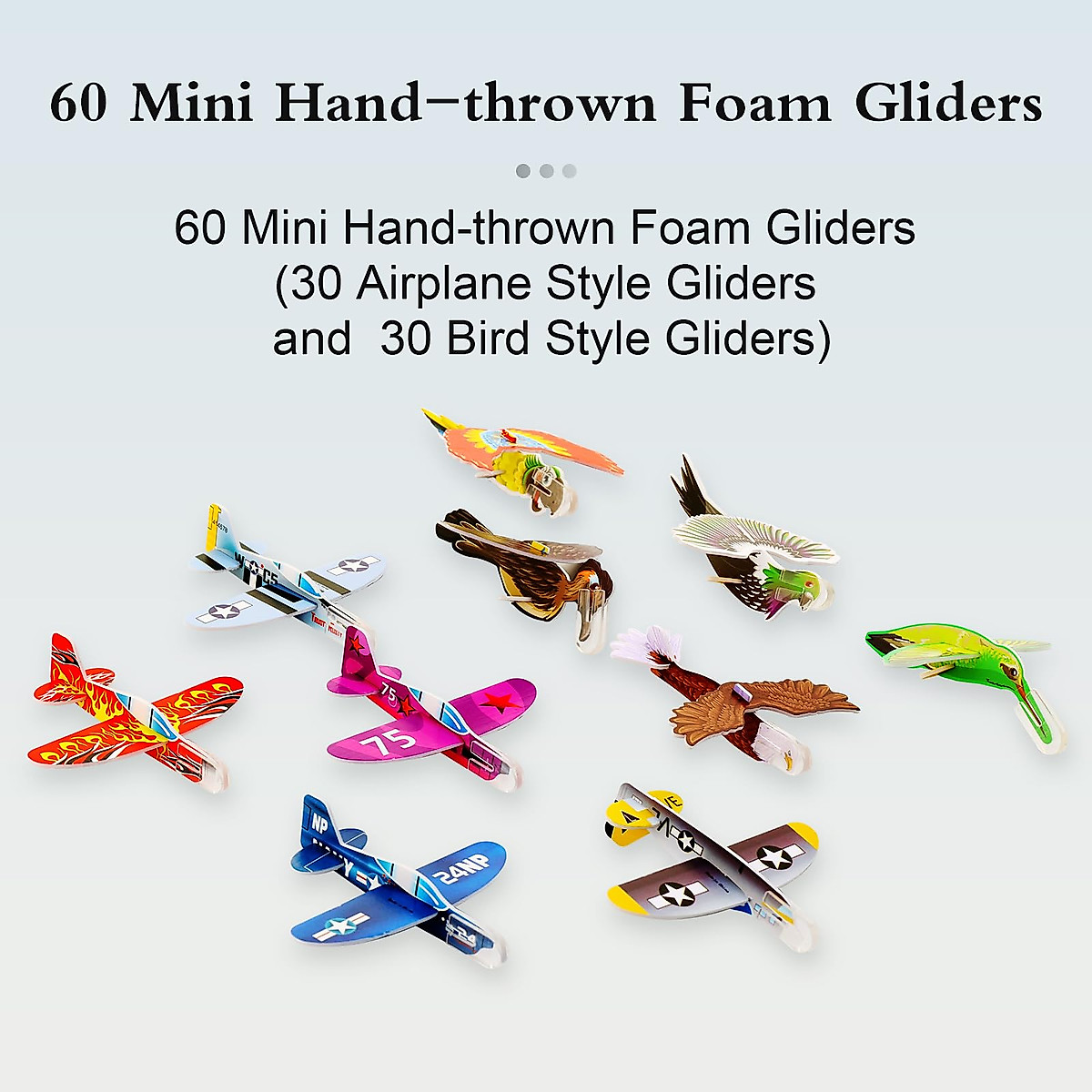 HAPTIME 60 Pcs Foam Airplanes Party Favors for Kids - Glider Planes, Paper Airplanes Kit for Ages 3-5, Bulk Toys, Goodie Bag Stuffers, Carnival Prizes in Bulk
