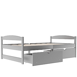 HZSSDTKJ Twin Size Platform Bed with Two Storage Drawers, Solid Wood Daybed Frame with Wooden Slats Support for Kids Teens Girls Boys Adults, No Box Spring Needed (Gray-T6, Twin)