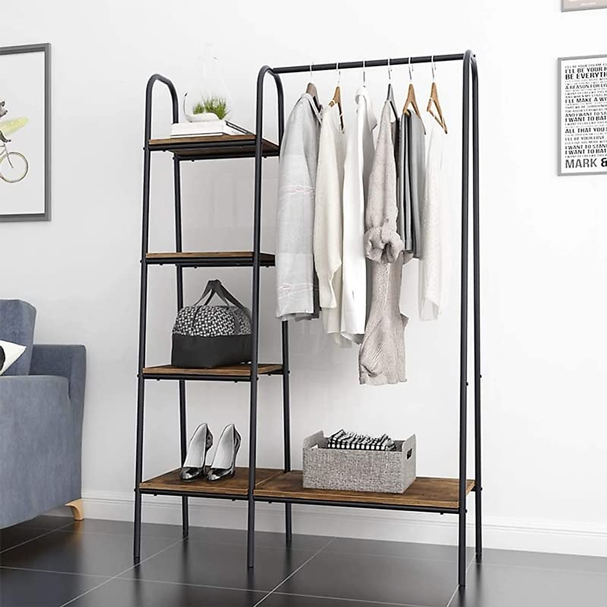 QUUL Floor-Standing Coat Rack Home Bedroom Iron Hanger Clothing Store Bag Shoes Display Clothes Rack