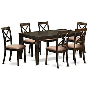 East West Furniture LYBO7-CAP-C Lynfield 7 Piece Set Consist of a Rectangle Dining Table with Butterfly Leaf and 6 Linen Fabric Kitchen Room Chairs, 36x66 Inch, Cappuccino
