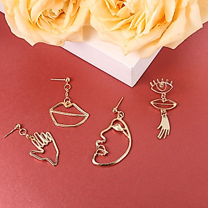 YADOCA 9 Pairs Face Hand Earrings for Women Hollow Statement Geometric Fun Abstract Art Earrings