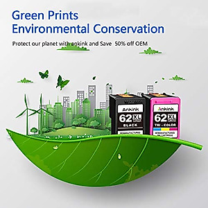 Ankink Higher Yield HP 62XL Ink Cartridge Replacement for 62 HP62XL hp62 XL Envy 5540 5640 5660 7640 7644 7645 OfficeJet 200 250 5740 5745 8040 Printer 3 Black 1 Color (Tricolor) Combo 4 Pack c2p07an