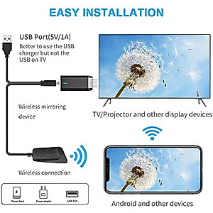 Wireless Display Adapter Dongle, 5G/2.4G HDMI Display Adapter Receiver, 4K& Dual Band&1080P Wireless WiFi Adapter Miracast Mirroring Screen, for Smartphones Laptops to HDTV Projector Car Monitor