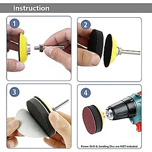 Yakamoz 2 Set 2-Inch Hook and Loop Sanding Backing Pad with Soft Foam Layer Buffering Pad for Drill Air Die Grinder Sander Rotary Tool, 1/4" Shank Adapter Included