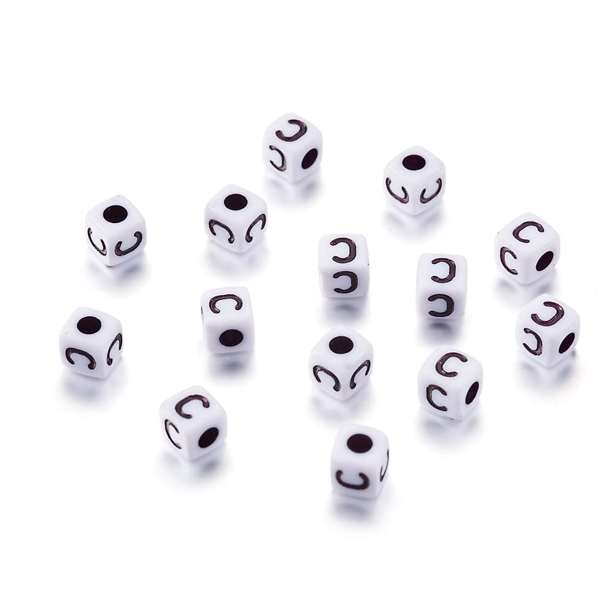 240pcs Opaque Acrylic Letter C Cube Beads White Plastic Alphabet Loose Spacer Square Beads 4-5mm for DIY Name Bracelet Necklace Jewelry Crafts Making Hole: 1.8mm