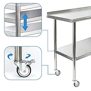 MYOYAY Commercial Stainless Steel Table with Caster Wheels 36"x24" Kitchen Worktables with Backsplashs Prep Food Workbench Under Shelf 330~550lbs Capacity for Restaurant