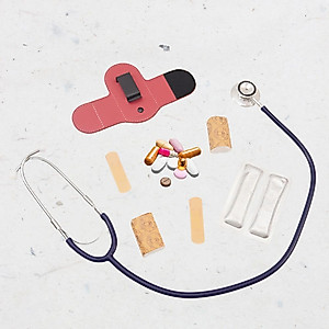 Blingsoul 100% Genuine Leather Pink Stethoscope Holder for Women Men - Stethoscope Holder Hip Clip, Medical Nursing Graduates Accessories Stethoscope Case for Nurses Cover Kit Cardiology Doctor