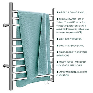 HEATGENE Towel Warmer Wall-Mounted Hardwired Heated Towel Rack Hot Towel Bar Brushed