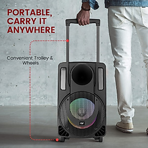 Pyle 12’’ Portable PA Speaker System - Wireless BT Streaming PA & Karaoke Party Audio Speaker, Two Wireless Mic, Wired Microphone, Tablet Stand, Flashing Party Lights, MP3/USB//FM Radio - PHPWA12TB