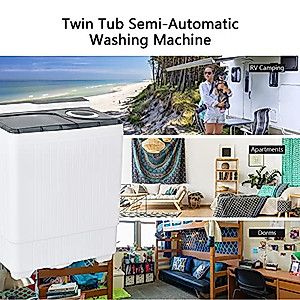 COSTWAY Portable Washing Machine, Twin Tub 26Lbs Capacity, Washer(18Lbs) and Spinner(8Lbs), Compact Laundry Machine with Control Knobs, Timer Function, Drain Pump, Laundry washer for Apartment, RV, Grey