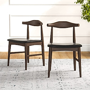 Pemberly Row Mid Century Modern Silas Upholstered Black Pu Leather Dining Chairs for Dining Room/Kitchen with Walnut Finish (Set of 2)