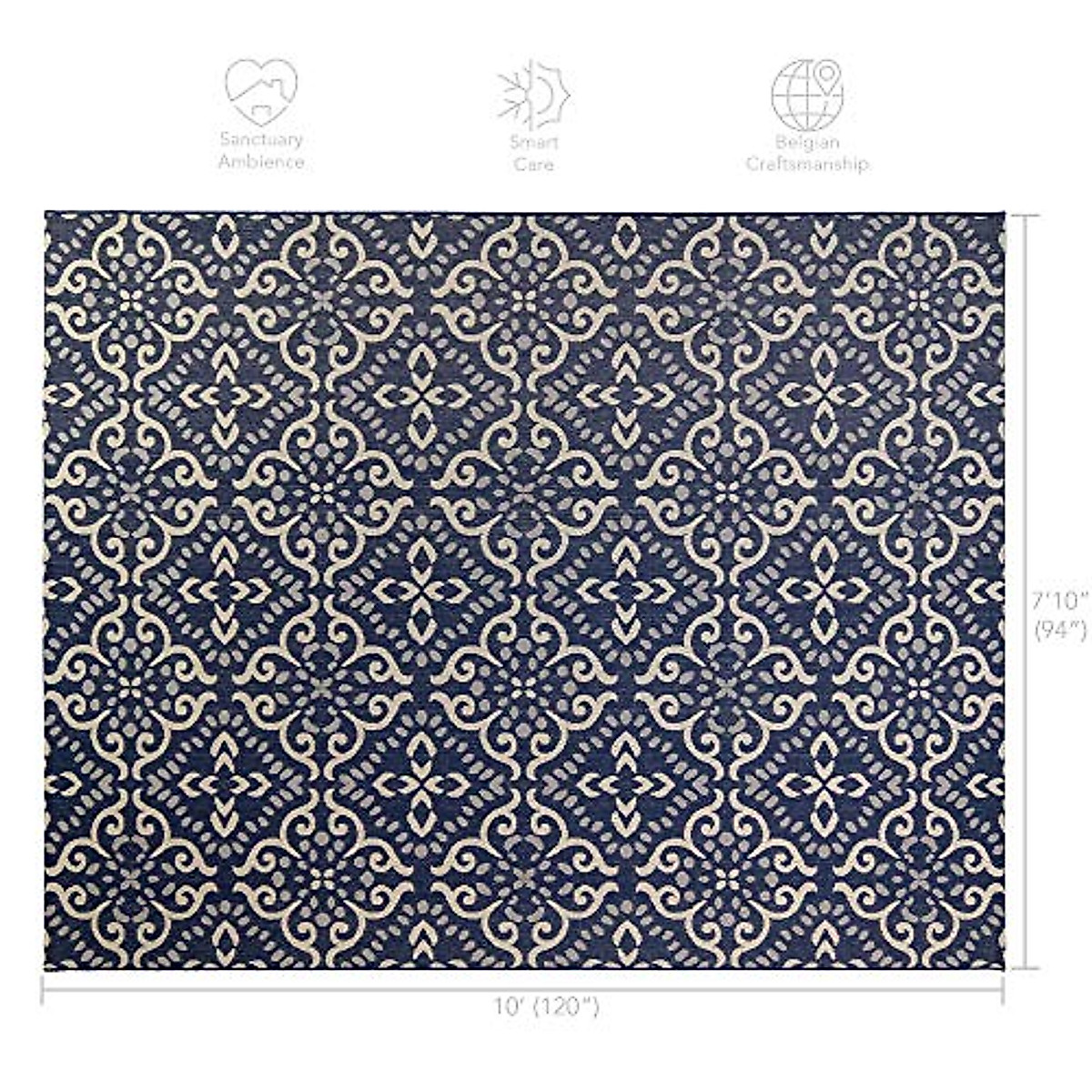Gertmenian Indoor Outdoor Classic Flatweave Area Rug, Stain & UV Resistant Carpet, Deck, Patio, Poolside & Mudroom, 8x10 Ft Large, Floral Medallion, Navy Blue, 21571