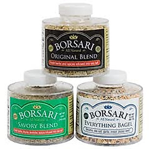 Borsari Seasoned Salt Gift Set - Gluten Free All Purpose Savory, Everything Bagel, and Original Seasonings - Gourmet Sea Salt Blends With Herbs and Spices - Set of 3, 3.2-4 oz Shaker Bottles