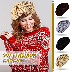 SATINIOR Knit Lightweight Crochet Beret 4 Pieces Beret Hats for Women Knit Autumn Winter Hats (Black, Beige, Gray, Dark Brown)