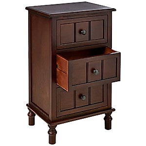 Decor Therapy Simplify Three Drawer Wood Accent Cabinet Side Table, 11.8 in x 15.75 in x 26 in, Walnut