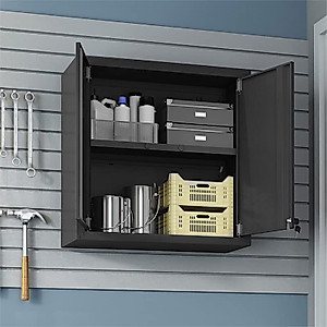 Pemberly Row Space Saving Metal 2 Piece Garage Storage Set with 2 Door Floating Cabinets in Charcoal Grey