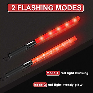 E-riding 2 Pack Traffic Wand, 21 Inch Traffic Control Wand with 2 Flashing Modes & Side Clip, Red LED Safety Baton for Traffic Control, Parking, Aircraft, Car Directing