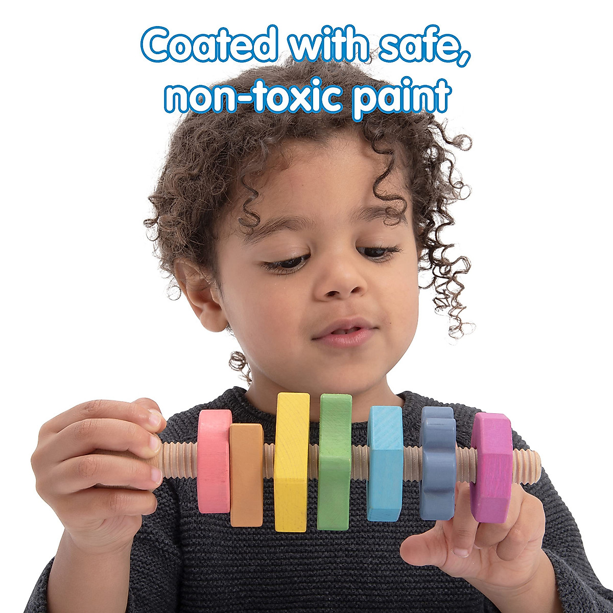 TickiT - 74003 Rainbow Wooden Shape Twister - 7 Shapes and Colors - For Ages 18m+ - Loose Parts Wooden Toys for Toddlers and Preschoolers