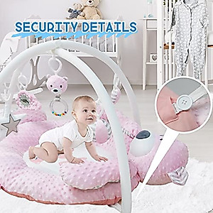 6-in-1 Baby Gym Play Mat, Detachable Plush Play Gym and Play Mat for Sensory and Motor Skill Development Language Discovery, Thicker Non-Slip Baby Activity Gym, Babies to Toddlers as Gift (Pink)