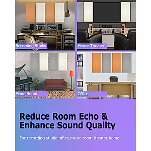 BUBOS Acoustic Panels,4 Pack 24''x12'' Fabric Wrapped Panel Soundproof Wall Panels,Self-adhesive Sound Absorbing Panels for Studios, Office, Home Theater,Beige