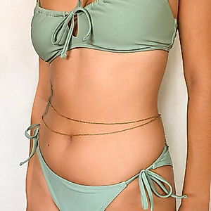 Dainty Layered Belly Waist Chain, Layered Bikini Body Jewelry, Simple Body Chain Gift for Women Dance (WC041-Layered Belly Chain)