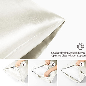 LXMGED Satin Silk Pillowcases for Skin and Hair,Set of 2 Satin Pillow Cases for Women with Envelope Closure,Soft Breathable Smooth Cooling Silk Pillow Covers for Gifts，Pure White，Queen (20" x 30")