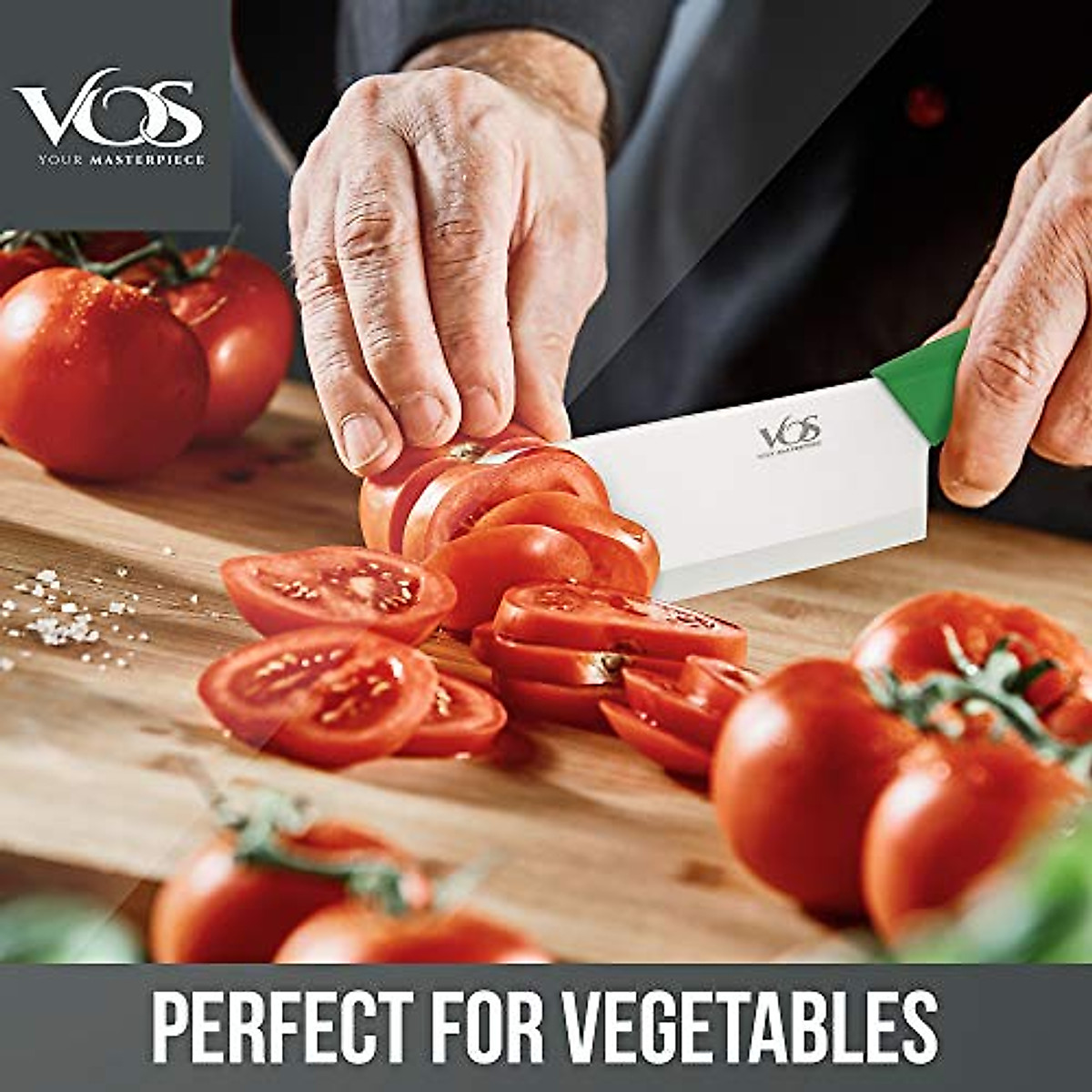 Vos vegetable Ceramic Knife 6.5 Inch Cleaver - Ergonomic Kitchen Knife with Ultra-Sharp Ceramic Blade and Green Handle - Lightweight Easy To Clean Chef Butcher Knife With Gift Box