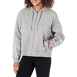 adidas Women's Future Icon Three Stripes Full-Zip Hoodie, Medium Grey Heather, Large
