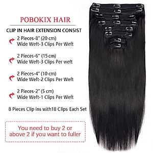 Pobokix Clip in Hair Extensions Real Human Hair Straight Brazilian Human Hair Clip in Extensions 8Pcs Seamless Clip ins for Black Women Lace Weft 18Clips 120g (18inch, Natural Black)