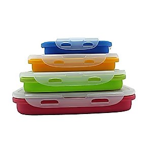 Sailing Elegant Collapsible Silicone Lunch Box/Container, Super Convenient Stackable Food Storage Containers, Material Safe (Set of 4, Multi)