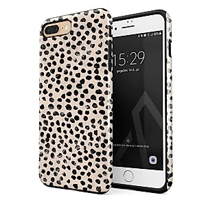 BURGA Phone Case Compatible with iPhone 7 Plus / 8 Plus - Hybrid 2-Layer Hard Shell + Silicone Protective Case -Black Polka Dots Pattern Nude Almond Latte - Scratch-Resistant Shockproof Cover