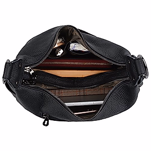 YALUXE Women's Double Zipper Cowhide Leather Style Shoulder Bag Black 2.5