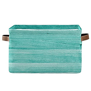 Large Storage Basket Teal Turquoise Green Wood Foldable Storage Box Organizer Bins with Handles for Bedroom Home Office