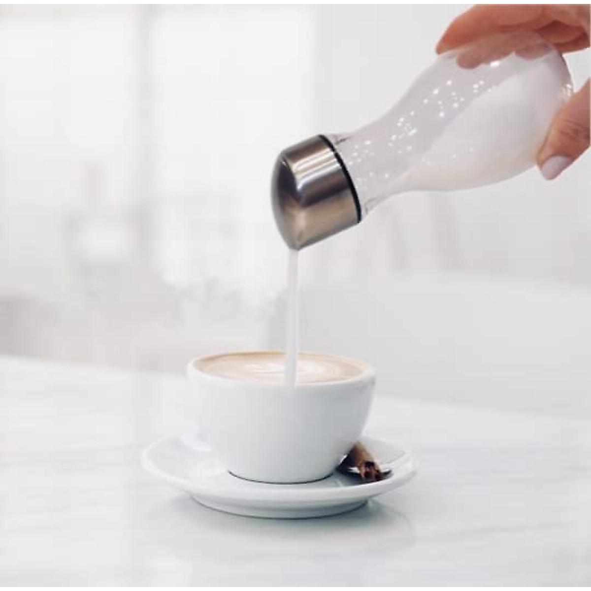 J&M DESIGN Sugar Dispenser With Pour Spout For Coffee Bar Accessories, Tea & Baking Essentials w/Stainless Steel Lid - 9.5oz Clear Acrylic Jar Spoon Pourer Shaker Container