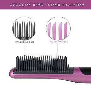 Straightening Comb - 2-in-1 Ceramic Hot Brush Straightener with Auto-Off & Anti-Scald, Fast Heating for Thick Hair, Home, Salon & Travel