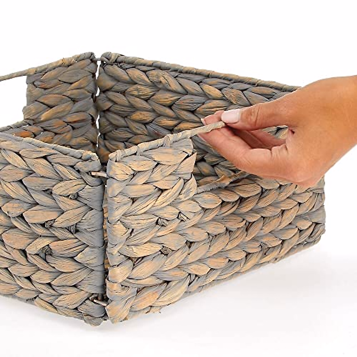 mDesign Woven Hyacinth Storage Bin Basket Organizer with Handles for Organizing Kitchen Pantry, Cabinet, Cupboard, Shelves - Holds Food, Drinks, Snacks - 8 Pack - Gray Wash