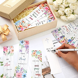 120 Pieces Bible Verses Bookmarks with Hollow Cross for Women Scripture Bookmarks Christian Book Markers for Women Men Church Gifts Supplies (Wood Flower)