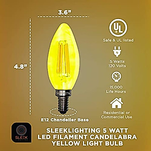 SLEEKLIGHTING 5 Watt E12 LED Filament Candelabra Yellow Light Bulb, (60W Incandescent Replacement) Chandelier Torpedo Tip, Clear Glass Cover E12 Base 4 Pack