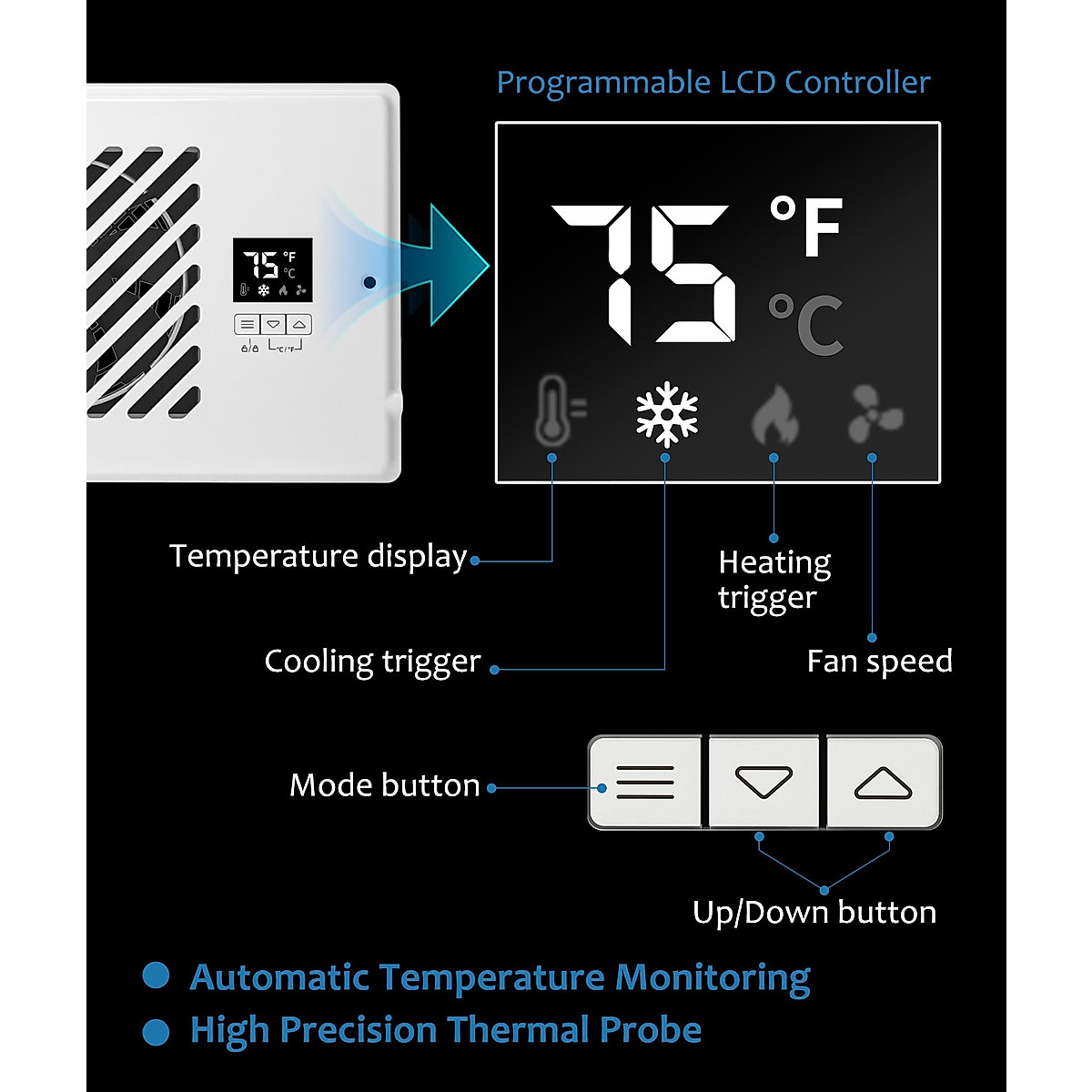 Abida 4" x 10" Register Booster Fan with Thermostat Control, Quiet Smart Register Vent with 10 Gear Wind Speed, Aluminum Frame Heating Cooling AC Vent (White, With Remote)