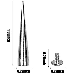 30PCS 40MM Spike and Studs Silver Cone Spikes Punk Bullet Large Leather Rivets Screwback Studs Screw on Cone for DIY Craft Clothing