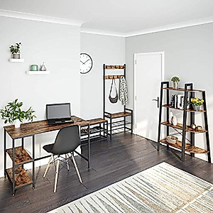 Ballucci Modern Corner Ladder Shelf, 4-Tier Corner Bookshelf Storage Rack & Plant Stand, Wood with Metal Frame - Rustic Brown