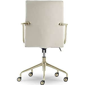 Elle Decor Giselle Modern Home Office Desk Chair, High Back Adjustable Computer Chair with Gold Arms, Base and Wheels, Velvet Fabric, Cream