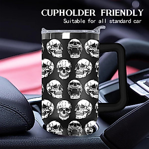 30oz Skull Tumbler with Handle Lid and Straw, Goth Halloween Decor Stuff for Women,Goth Halloween Decor Witch Skull Stuff