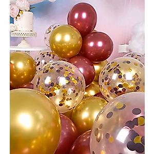 RainbowQ Metallic Shiny Burgundy and Gold Balloons 12 Inch 68PCS Gold Burgundy Confetti Balloons Latex Helium Balloon Set for Graduation Wedding Birthday Party Decorations