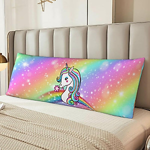 Rainbow Unicorn body pillowcase for Boys Girls Unicorn Cartoon Long Pillow Case Protector with Zipper Decorative Ultra Soft 20"x54"