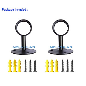 NELXULAS Stainless Steel Heavy Duty Closet Rod,Curtain Rod End Supports Socket, Flange Rod Holder Closet Pole with Matching Screws (1-1/2 INCH, Black)