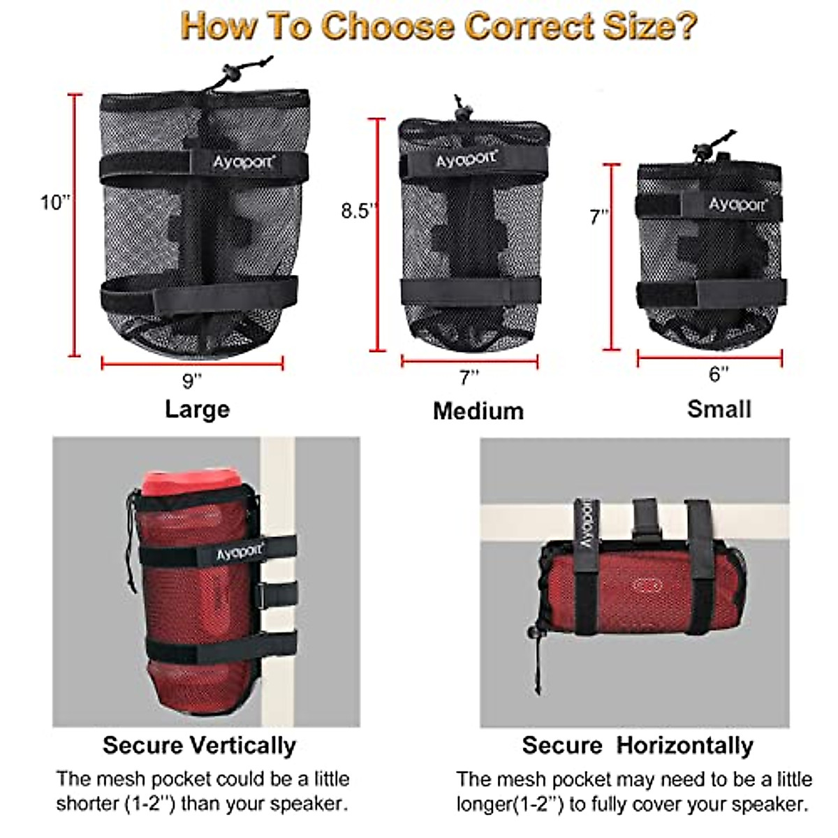 Ayaport Speaker Mount Holder Golf Cart Speaker Strap Fits Most Portable Sound Bar Round Cylindrical Speakers Radio, Golf Cart Accessories Applicable to Railing, Frame, Bike Handlebar (Large)